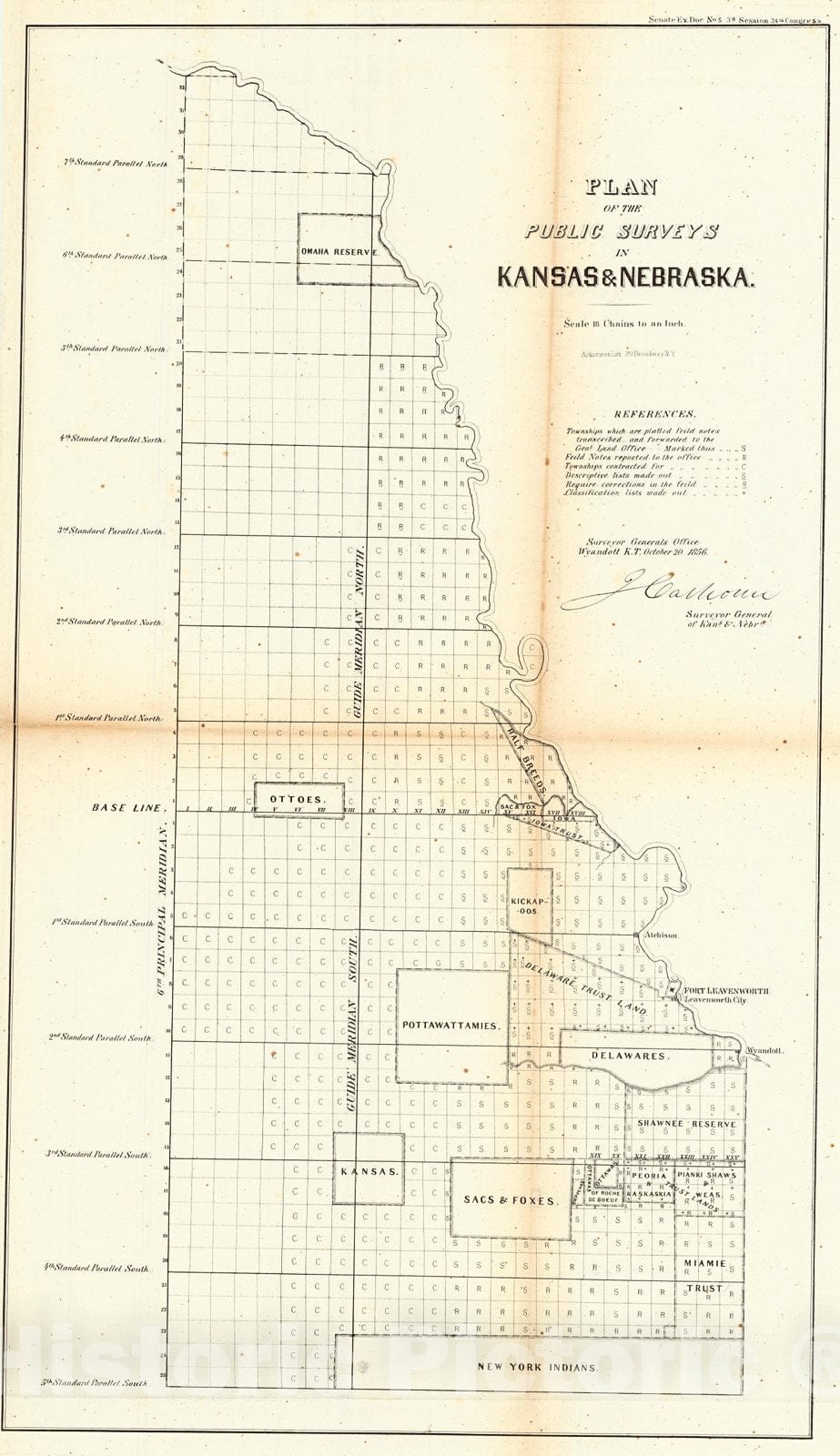 Historic Map : 1856 Plan of the Public Surveys in Kansas & Nebraska ...