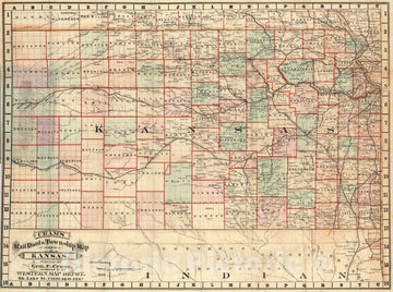 Historic Map : 1879 Cram's Railroad & Township Map of Kansas : Vintage ...
