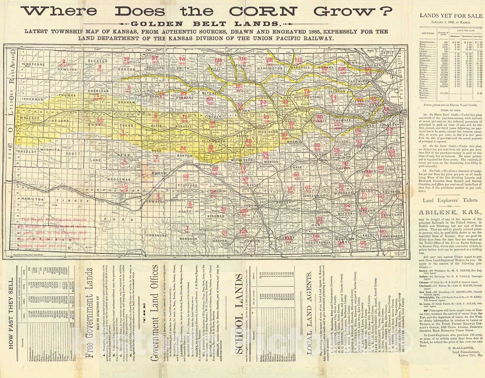 Historic Map : 1885 Where Does the Corn Grow? - Golden Belt Lands - La ...