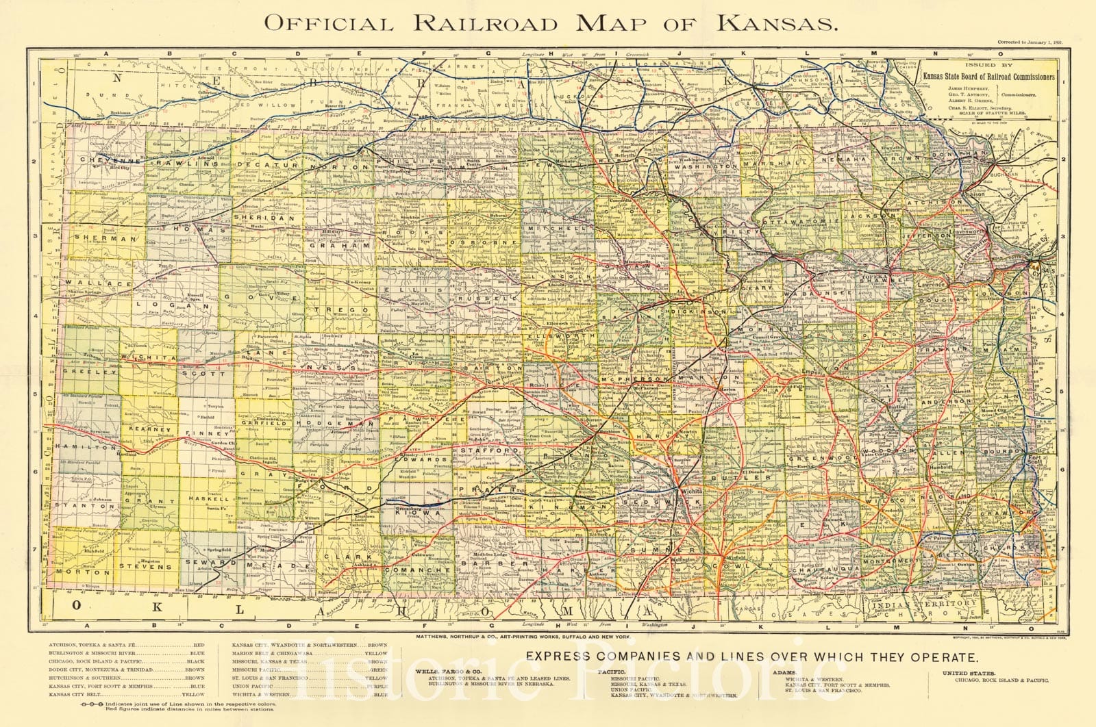 Historic Map : 1890 Official Railroad Map of Kansas : Vintage Wall Art ...
