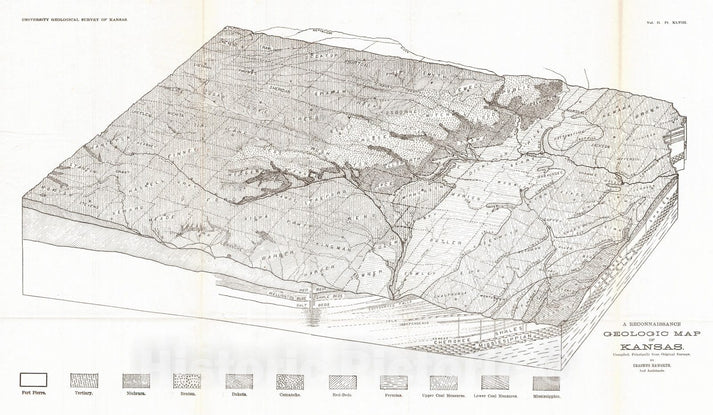 Historic Map : 1897 A Reconnaissance Geologic Map of Kansas : Vintage ...