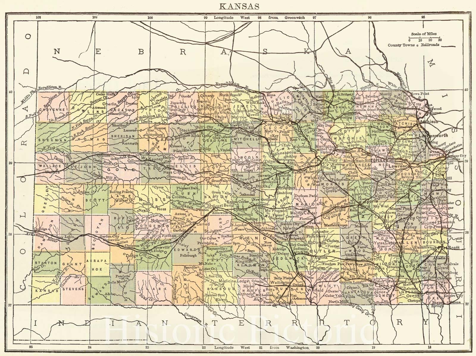 Historic Map : 1900 Kansas : Vintage Wall Art – Historic Pictoric