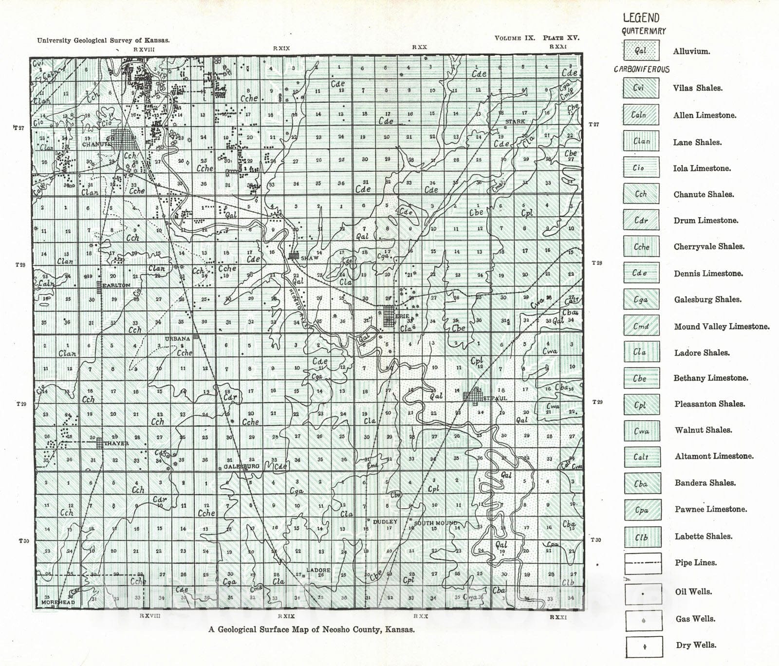 Historic Map : 1908 A Geological Surface Map of Neosho County, Kansas ...