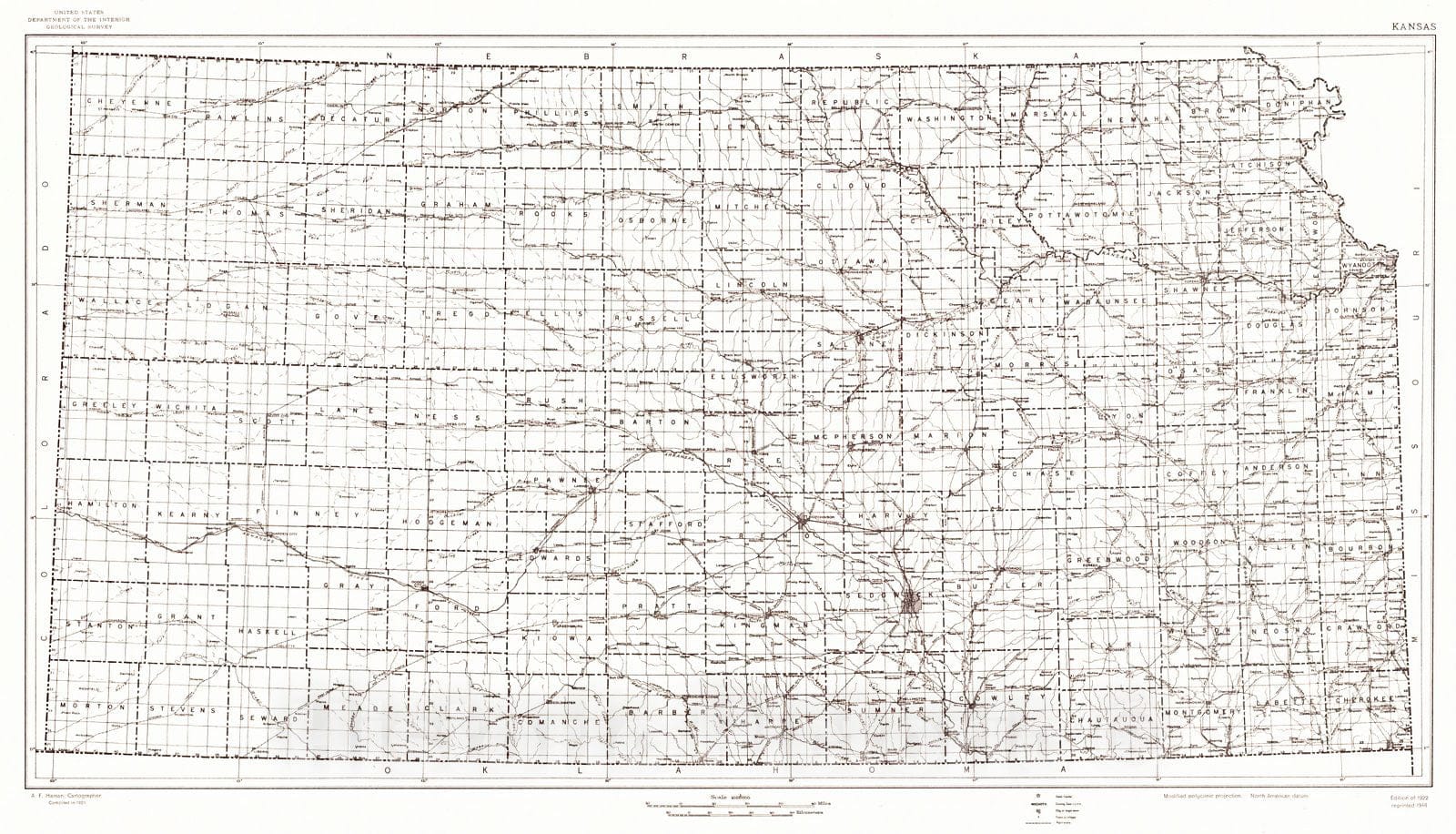 Historic Map : 1922 State of Kansas : Vintage Wall Art – Historic Pictoric