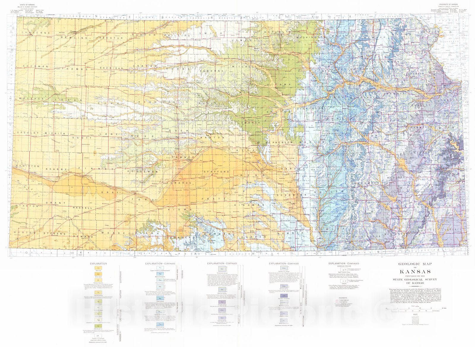 Historic Map : 1937 Geological Map of Kansas : Vintage Wall Art ...