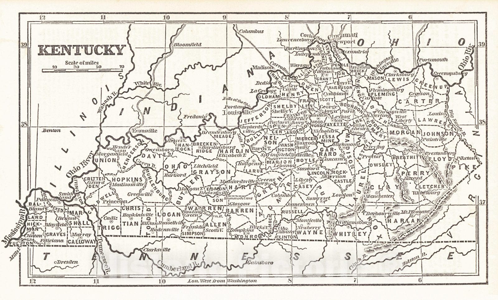 Historic Map : 1853 Kentucky : Vintage Wall Art – Historic Pictoric