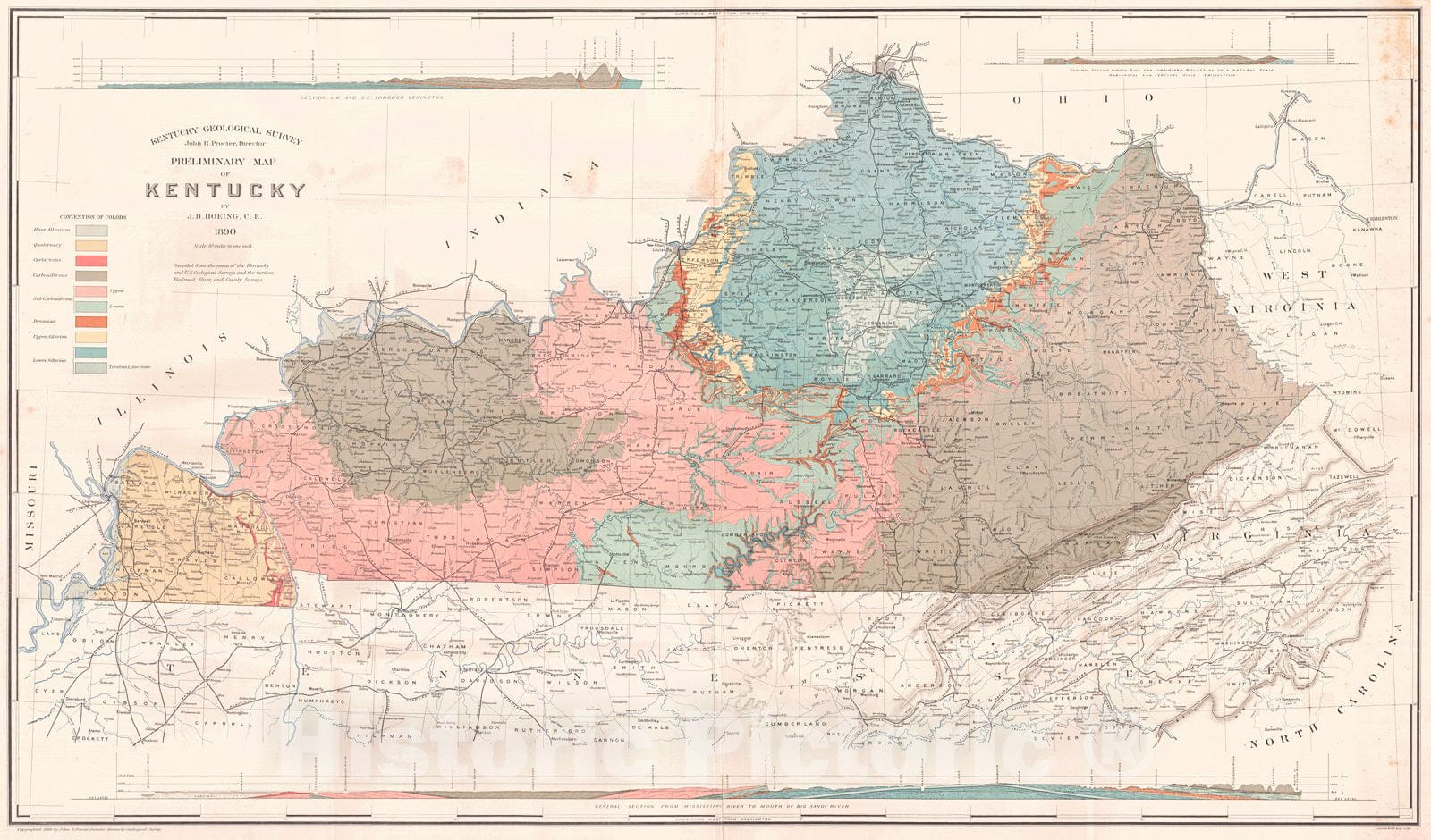 Historic Map : 1890 Preliminary Map of Kentucky : Vintage Wall Art ...