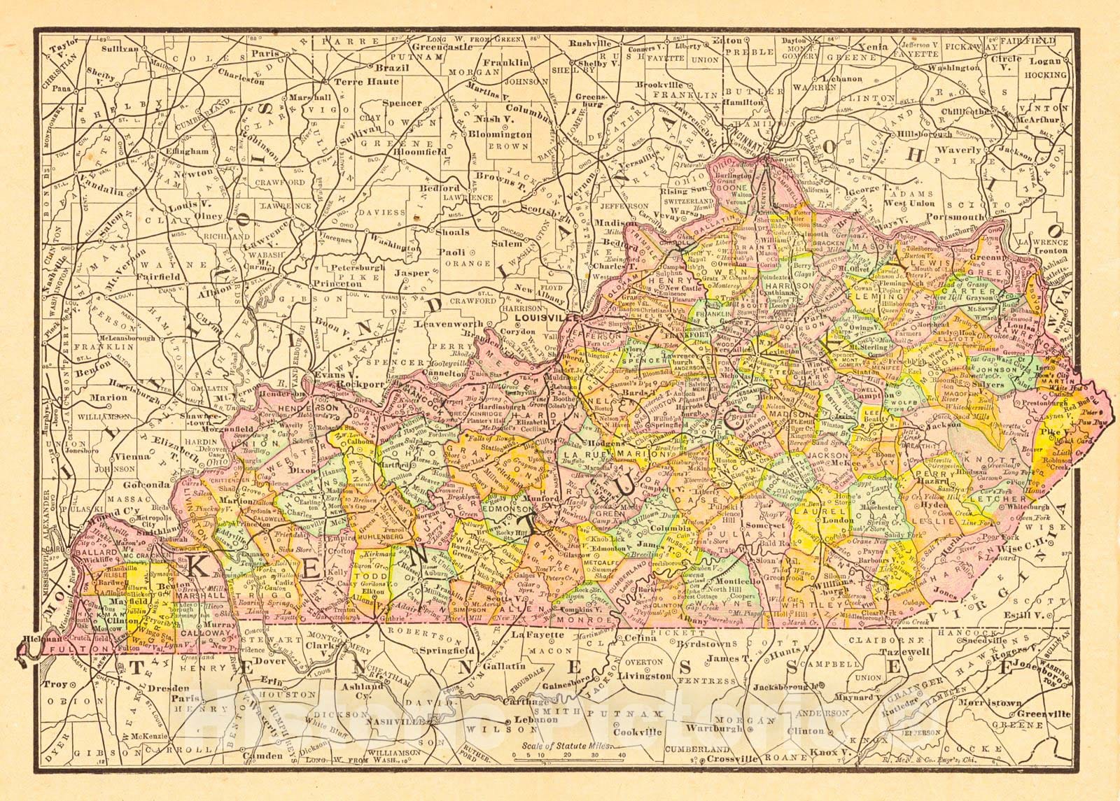 Historic Map : 1895 Kentucky : Vintage Wall Art – Historic Pictoric