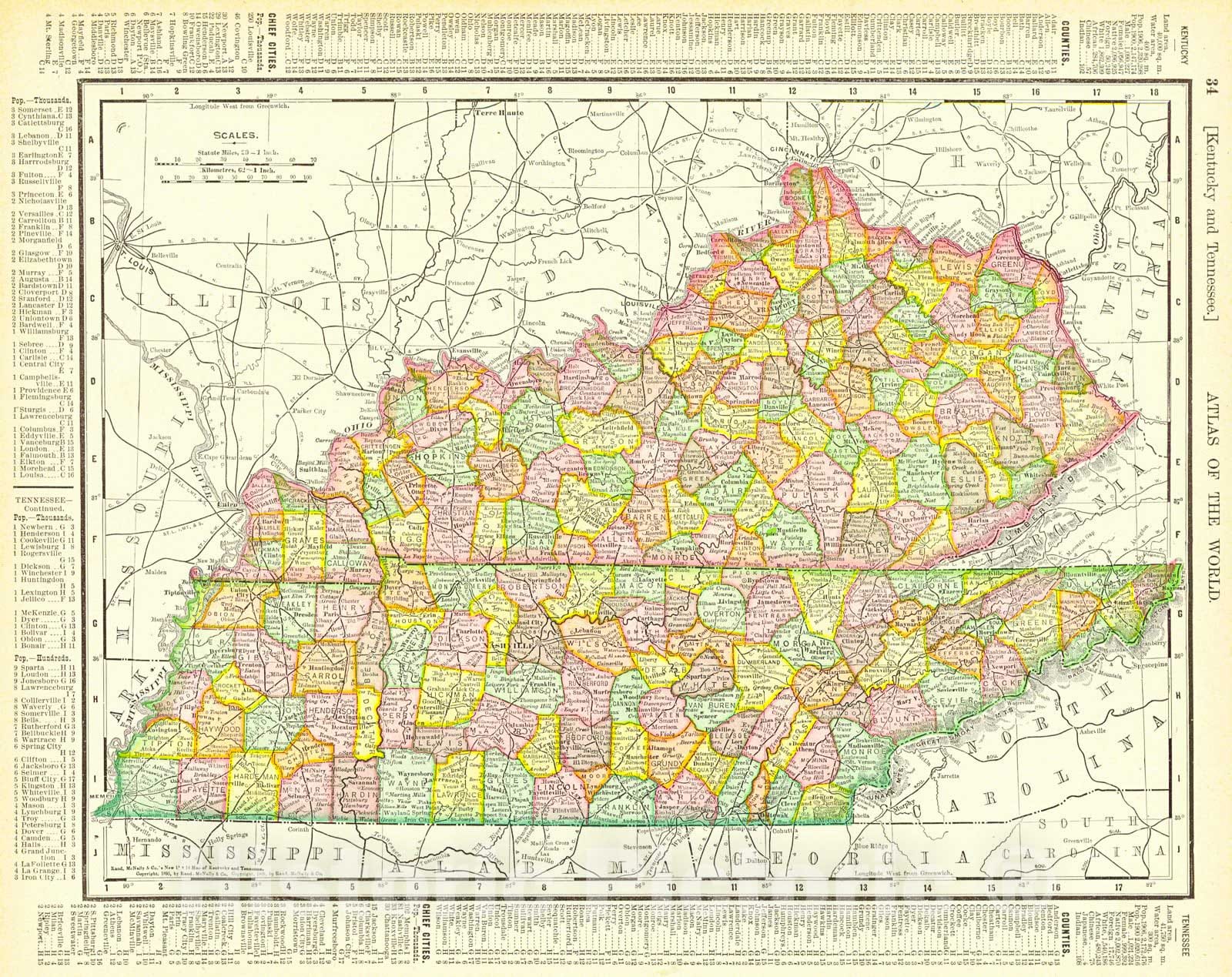Historic Map : 1910 Rand McNally and Co.'s New Map of Kentucky and Ten ...