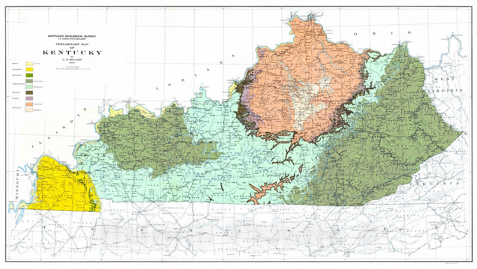 Historic Map : 1915 Preliminary Map of Kentucky : Vintage Wall Art ...