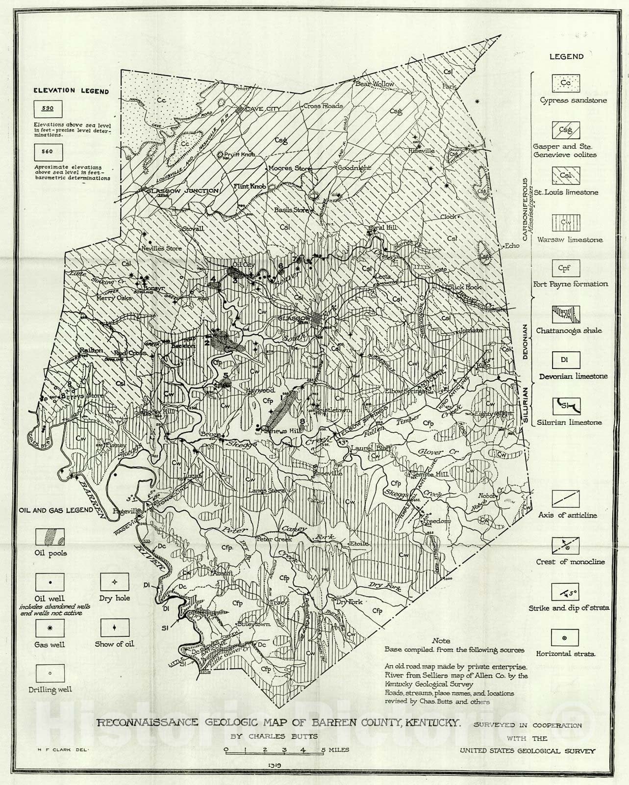 Historic Map : 1919 Reconnaissance Geologic Map of Barren County, Kent ...