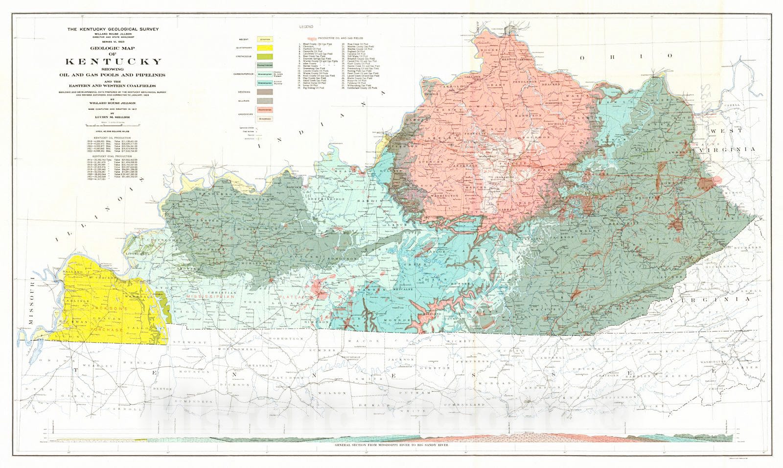 Historic Map : 1923 Geologic Map of Kentucky Showing Oil and Gas Pools ...