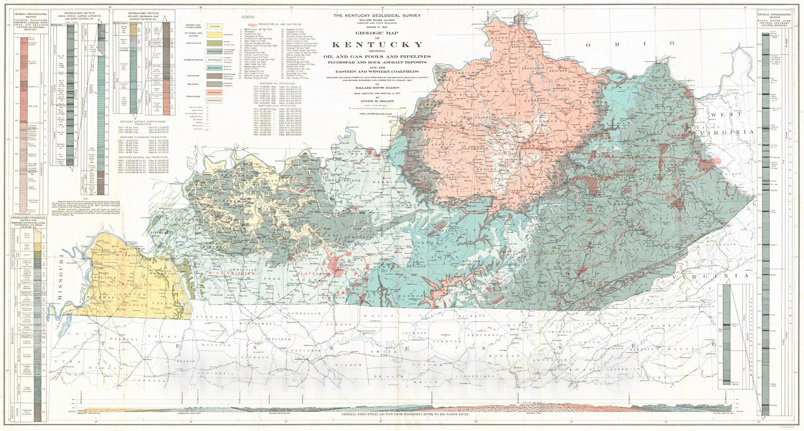 Historic Map : 1927 Geologic Map of Kentucky Showing Oil and Gas Pools ...