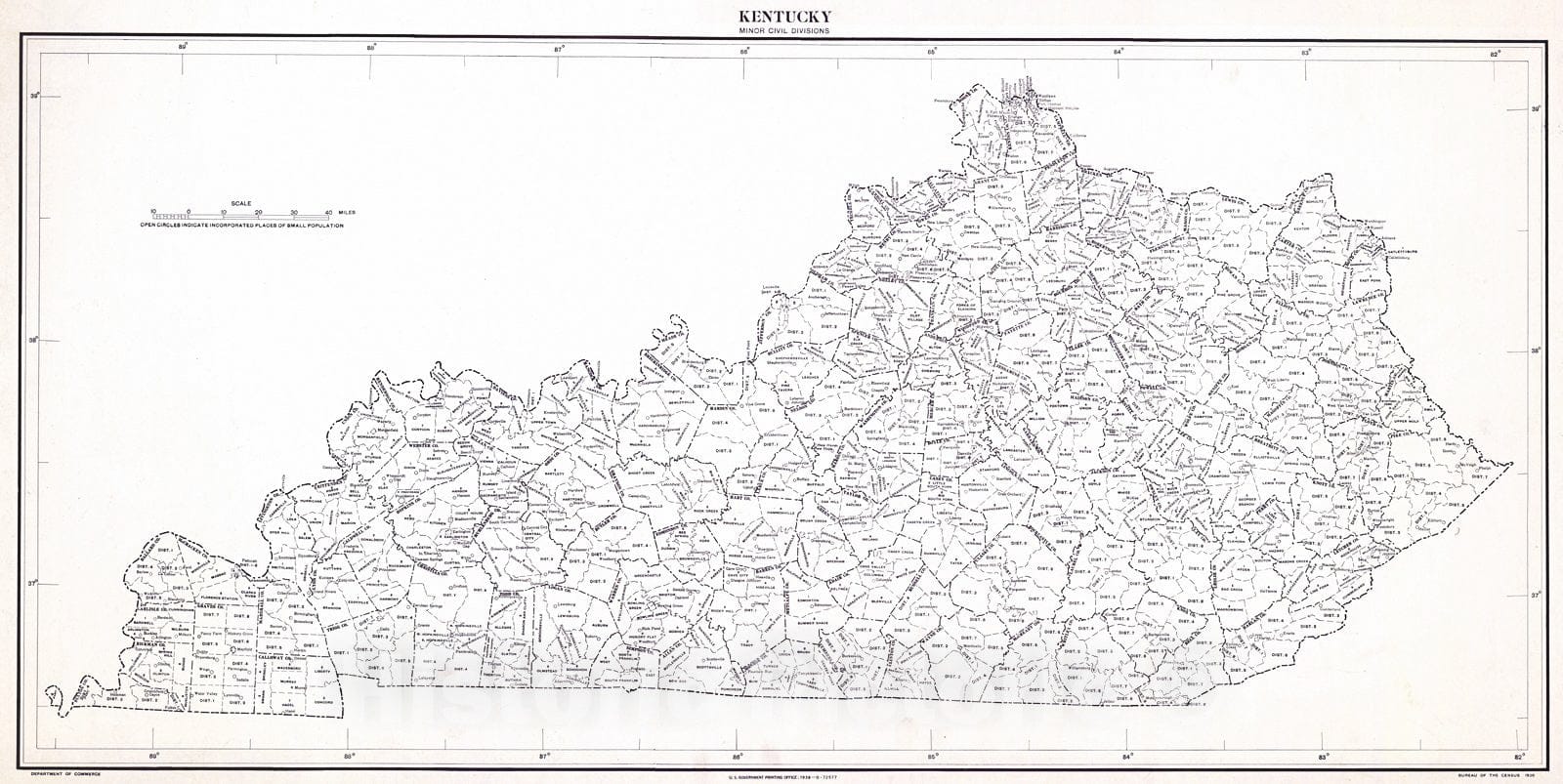 Historic Map : 1938 Kentucky, Minor Civil Divisions for the 1930 Censu ...