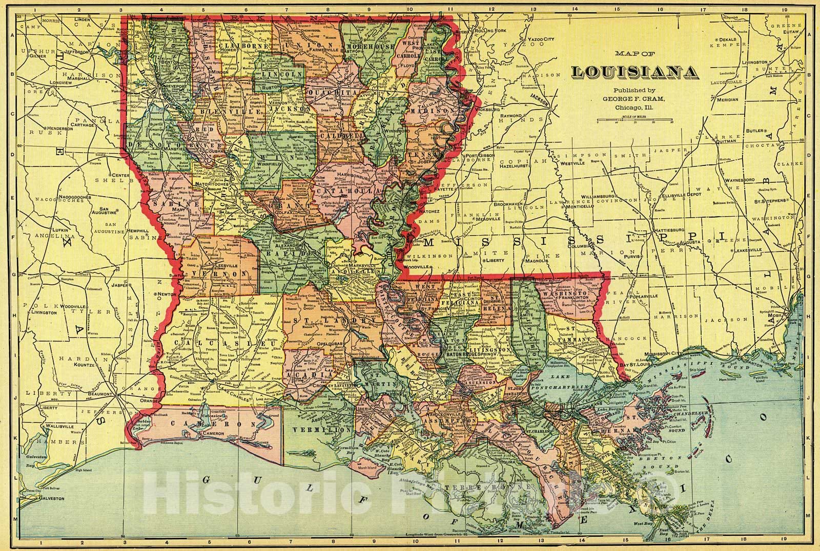 Historic Map : 1907 Map of Louisiana : Vintage Wall Art – Historic Pictoric