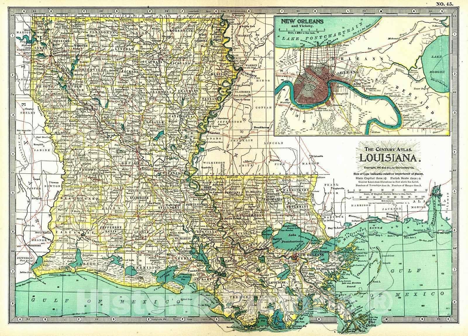 Historic Map : 1913 Louisiana : Vintage Wall Art – Historic Pictoric