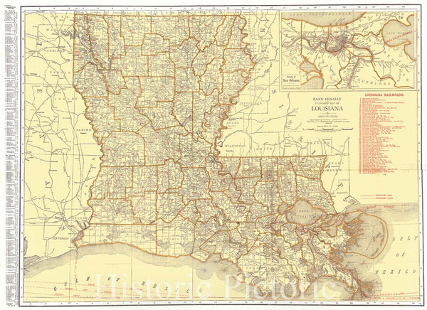Historic Map : 1920 Rand McNally Standard Map of Louisiana : Vintage W ...