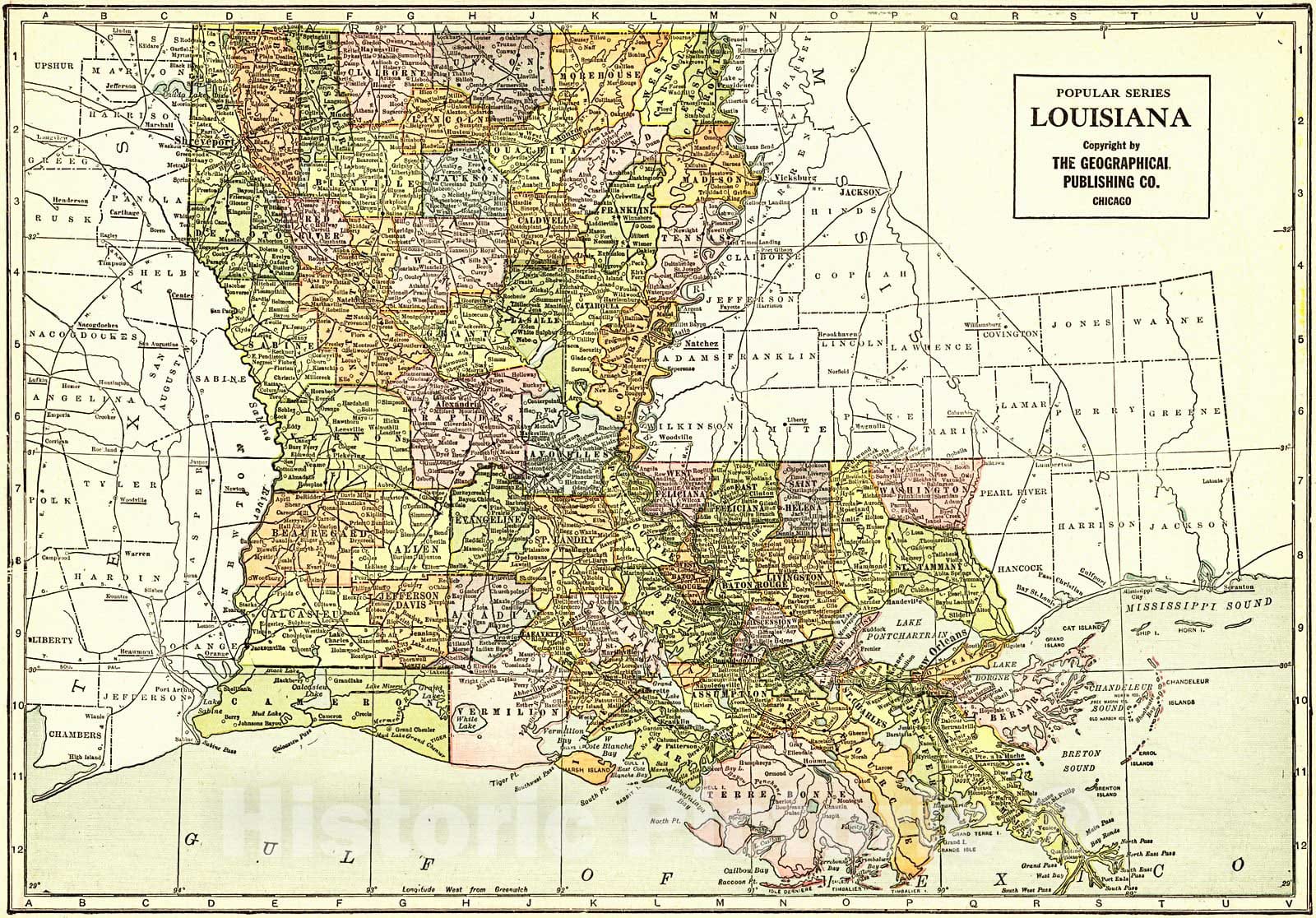 Historic Map : 1922 Louisiana : Vintage Wall Art – Historic Pictoric