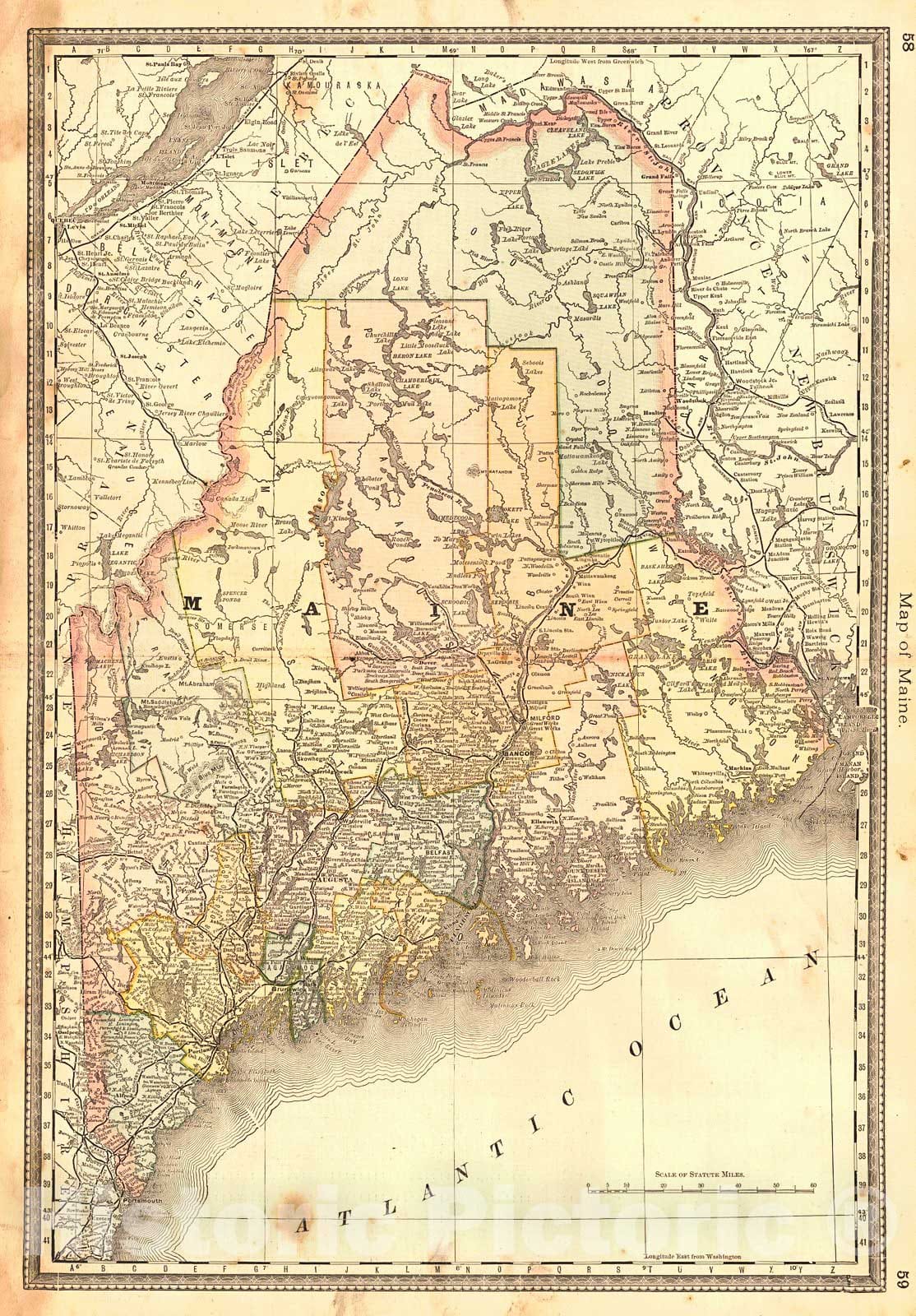Historic Map 1883 Map Of Maine Vintage Wall Art Historic Pictoric