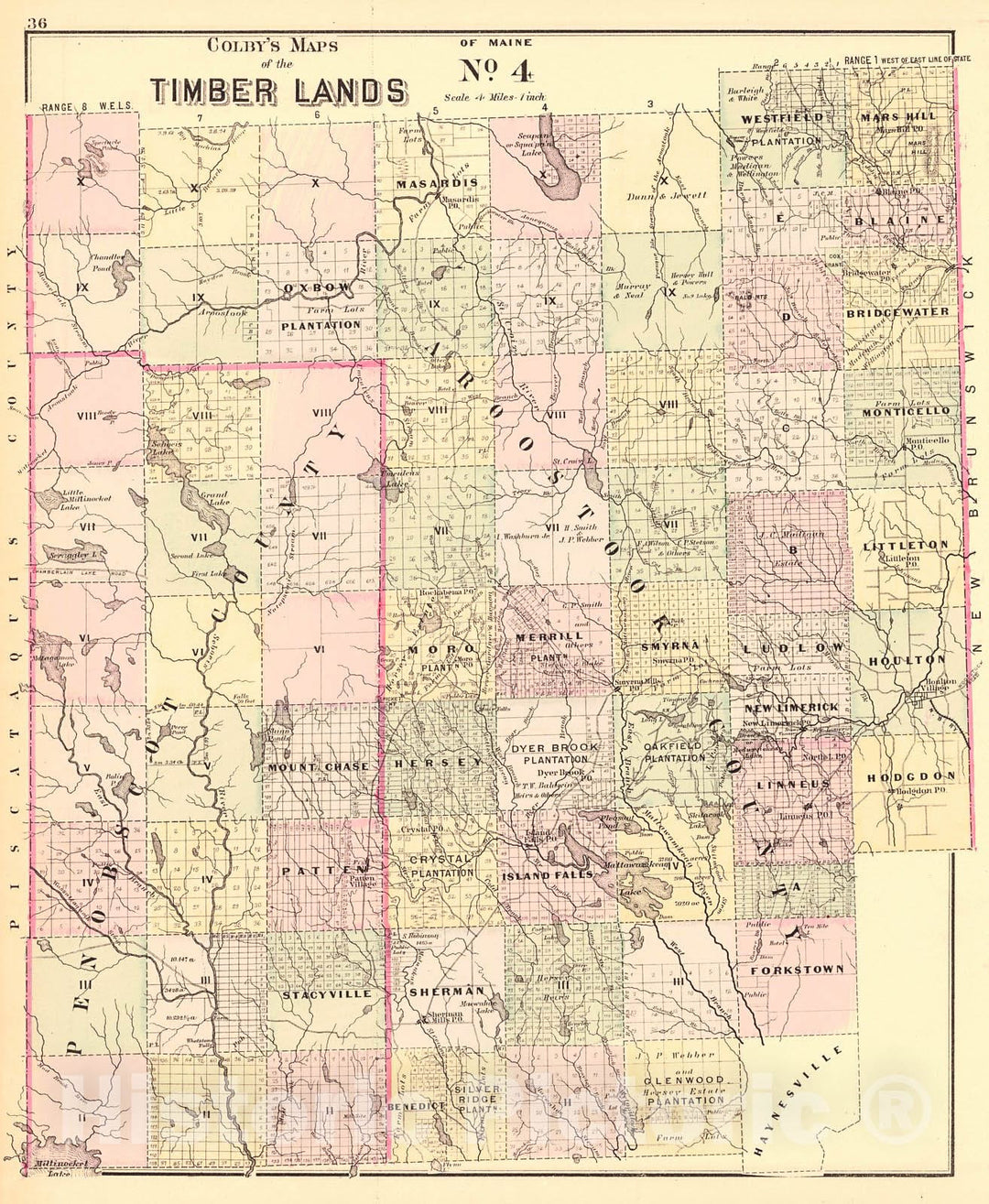 Historic Map : 1884 Colby's Maps of the Timber Lands of Maine No. 4 ...