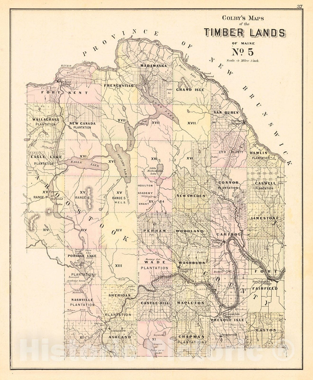 Historic Map : 1884 Colby's Maps of the Timber Lands of Maine No. 5 ...