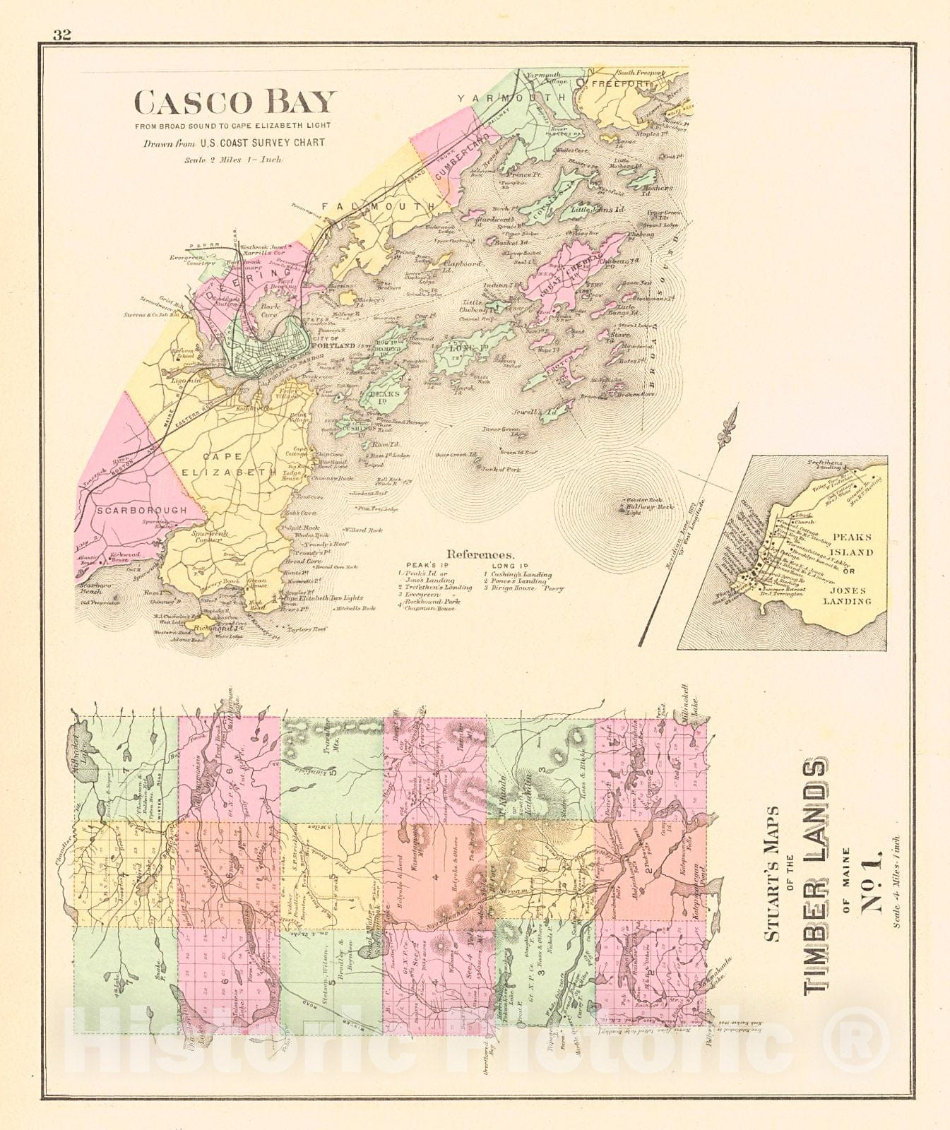 Historic Map : 1890 Casco Bay and Stuart's Maps of the Timber Lands of – Historic Pictoric
