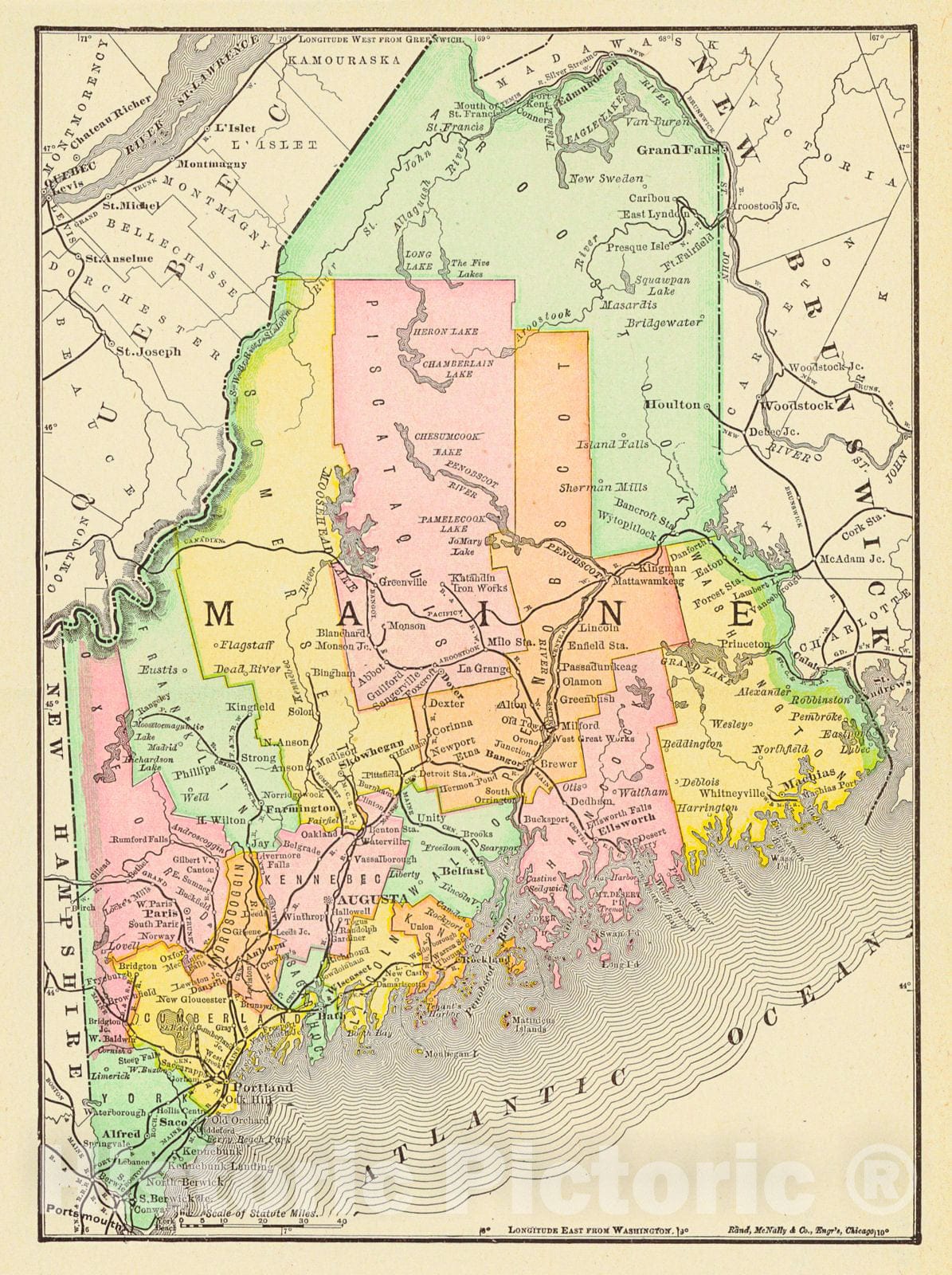 Historic Map : 1895 Maine : Vintage Wall Art – Historic Pictoric