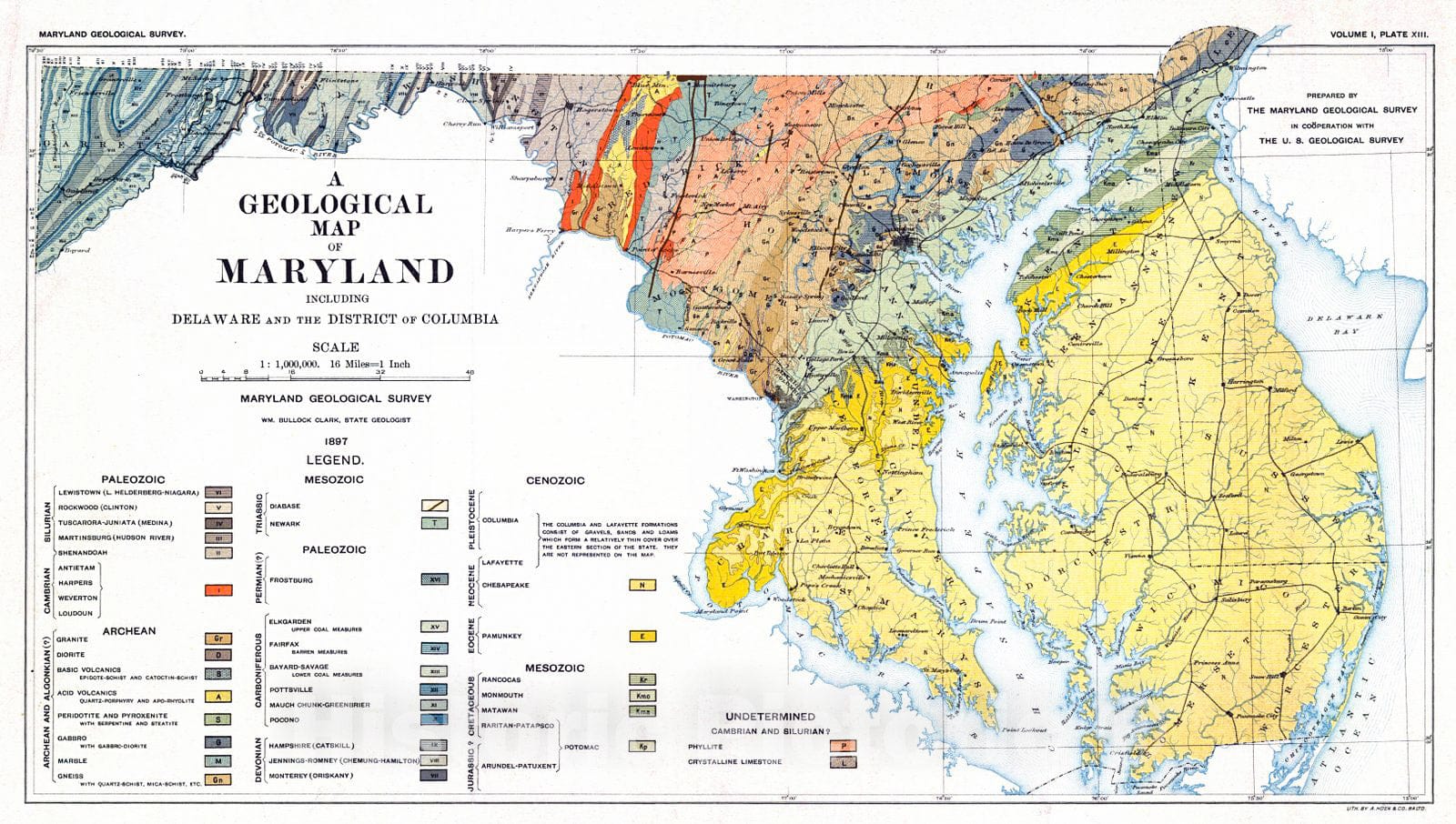 Historic Map : 1897 A Geological Map of Maryland : Vintage Wall Art ...