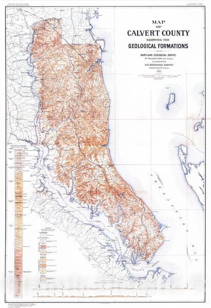Historic Map : 1902 Map of Calvert County Showing the Geological Forma ...