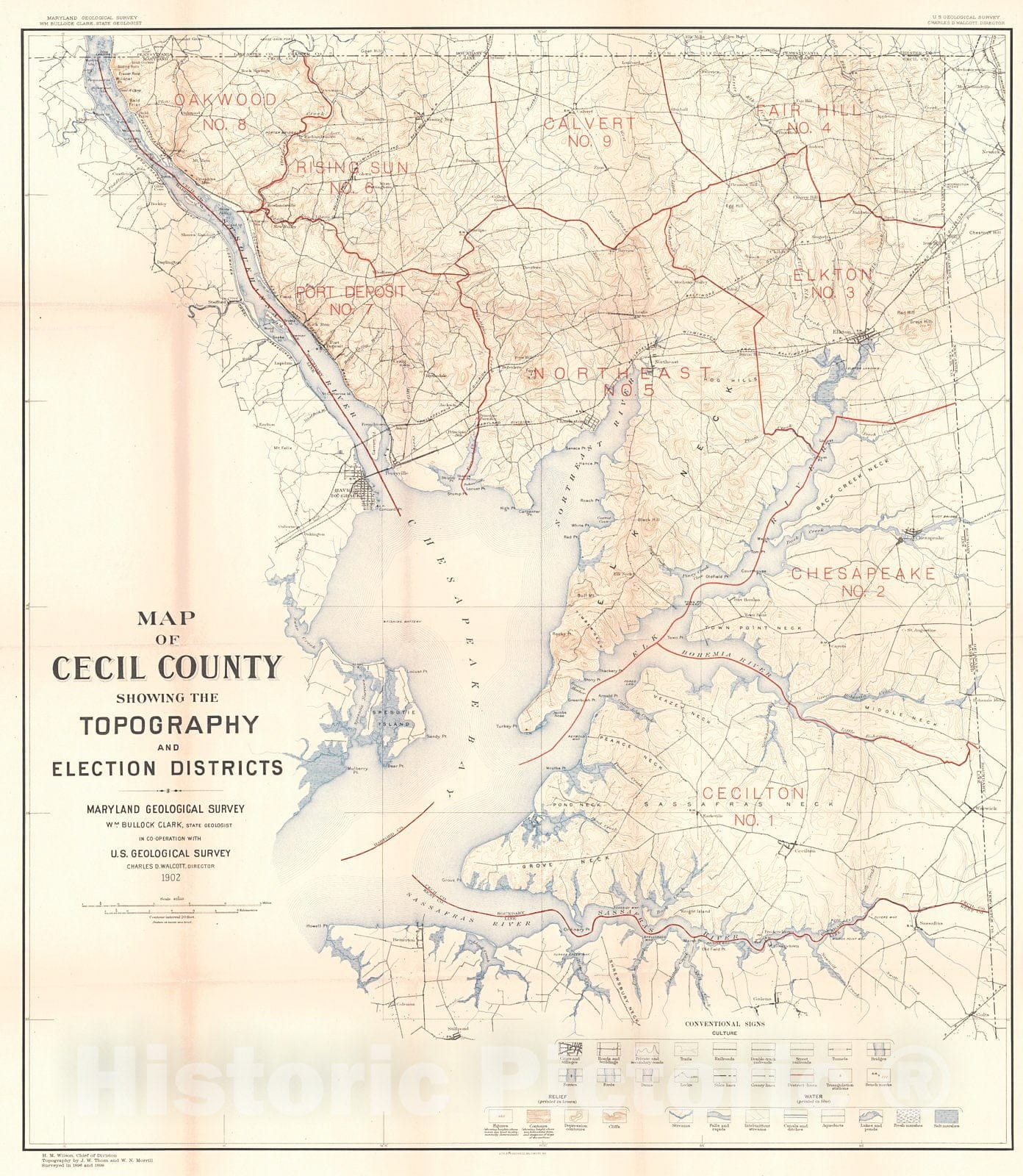 Historic Map : 1902 Map of Cecil County County Showing the Topography ...