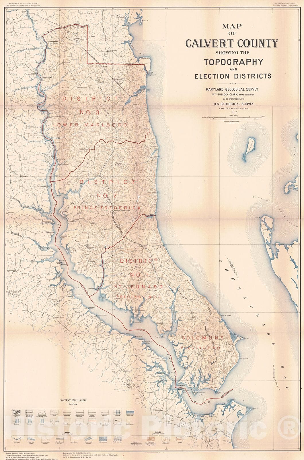 Historic Map : 1902 Map of Calvert County County Showing the Topograph ...