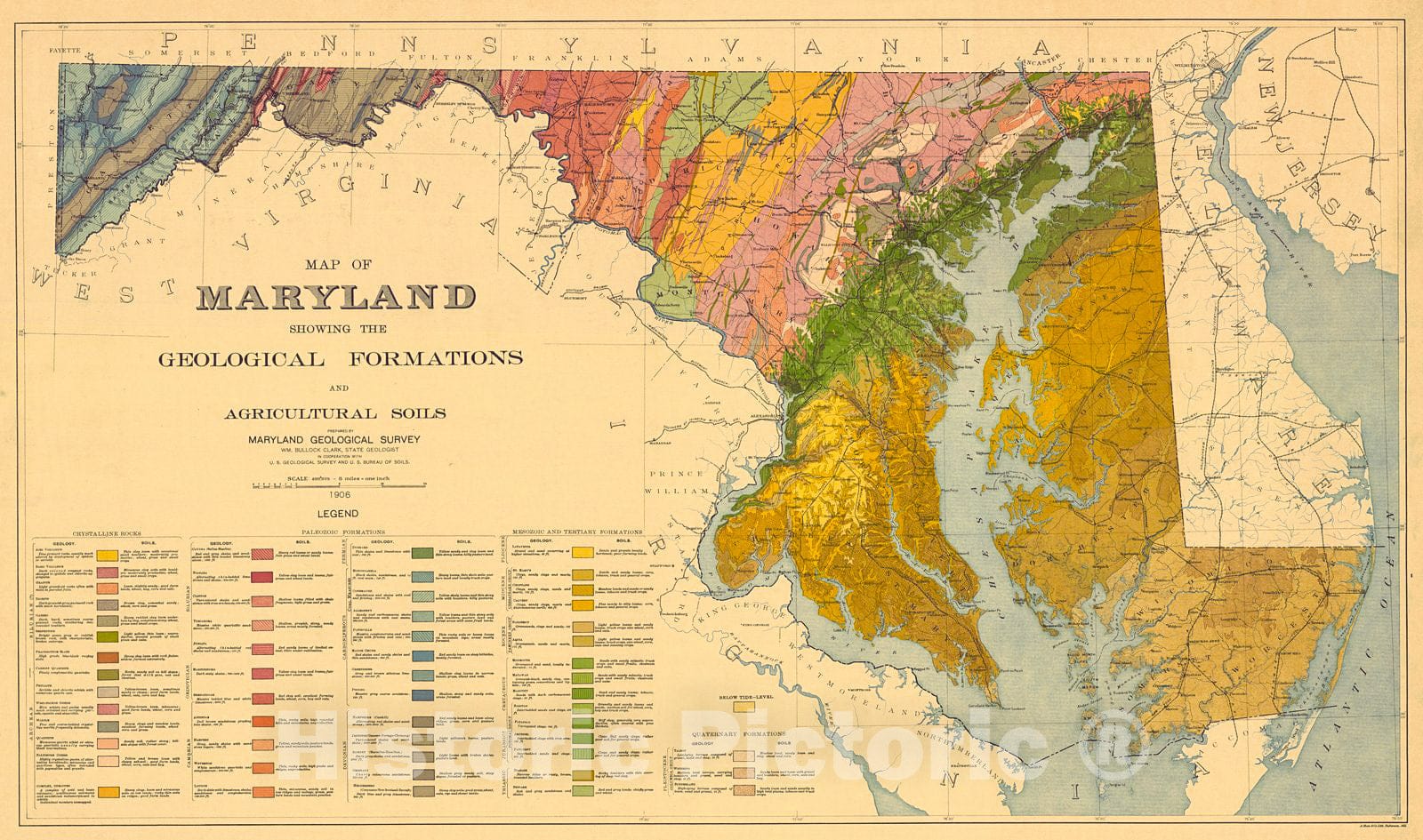 Historic Map : 1906 Map of Maryland showing the Geological Formations ...