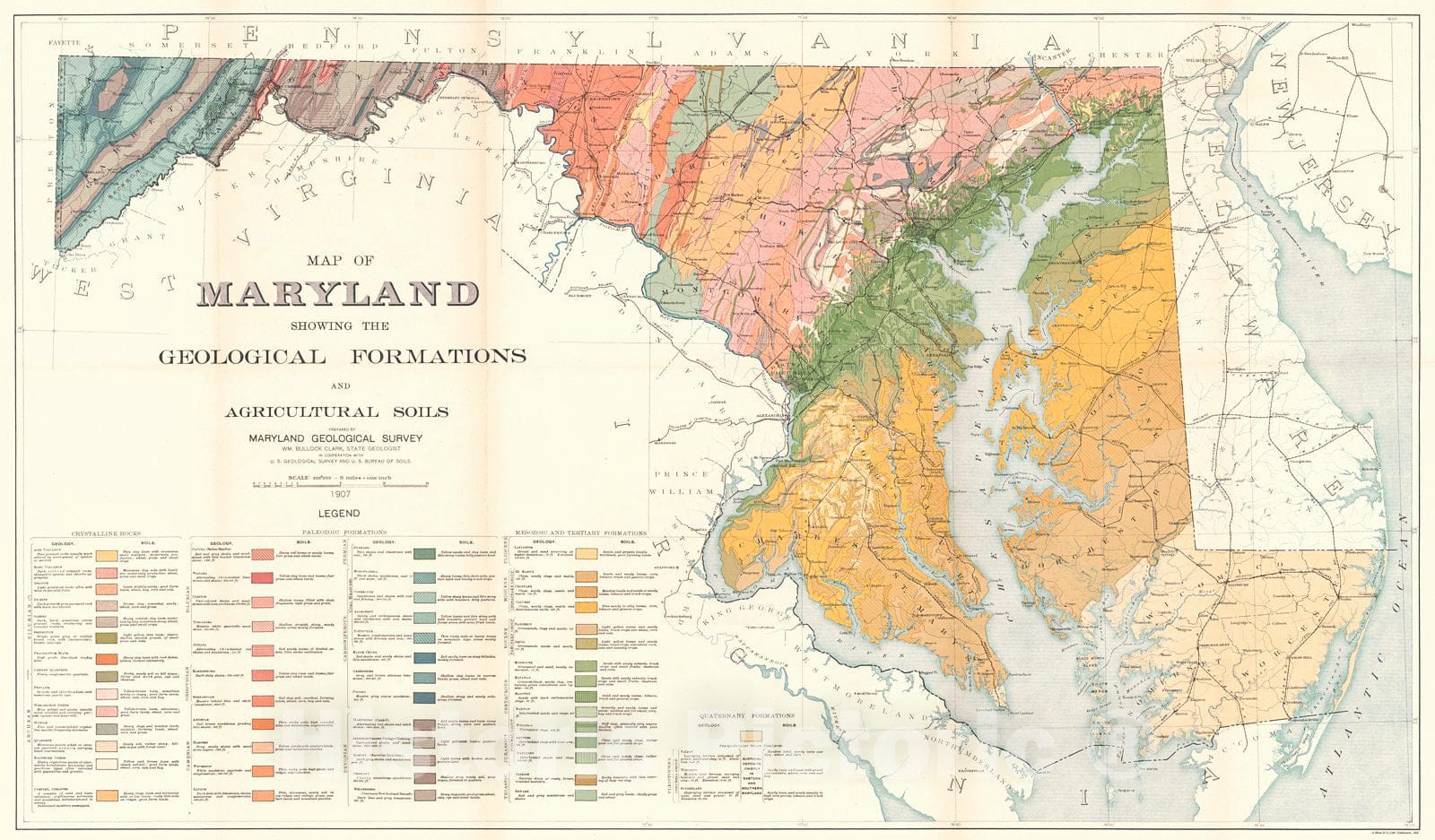Historic Map : 1907 Map of Maryland Showing the Geological Formations ...