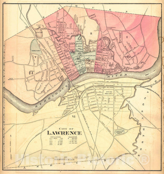 Historic Map : 1871 City of Lawrence : Vintage Wall Art – Historic Pictoric