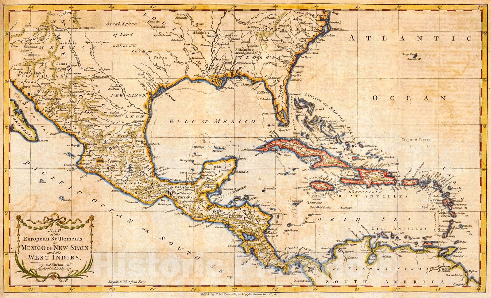 Historic Map : 1783 Map of the European Settlements in Mexico or New S ...
