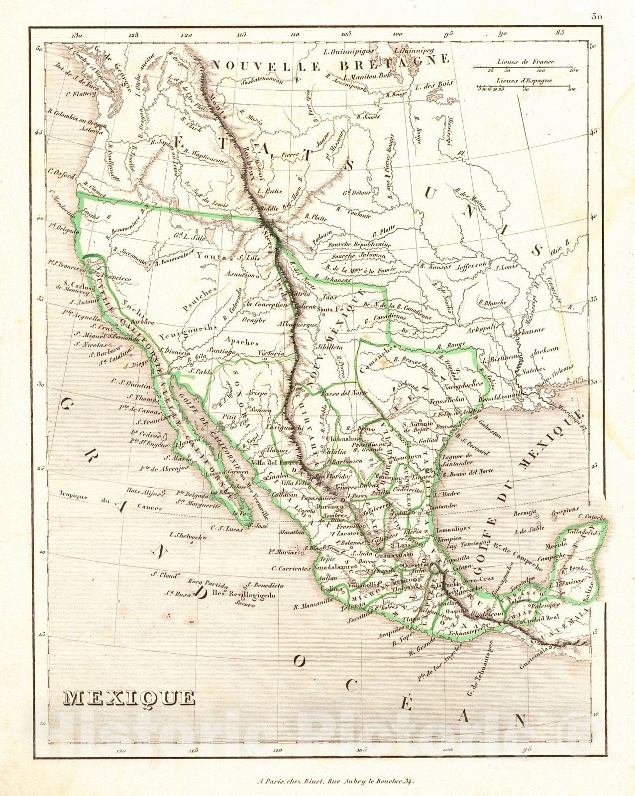 Historic Map : 1844 Mexique : Vintage Wall Art – Historic Pictoric