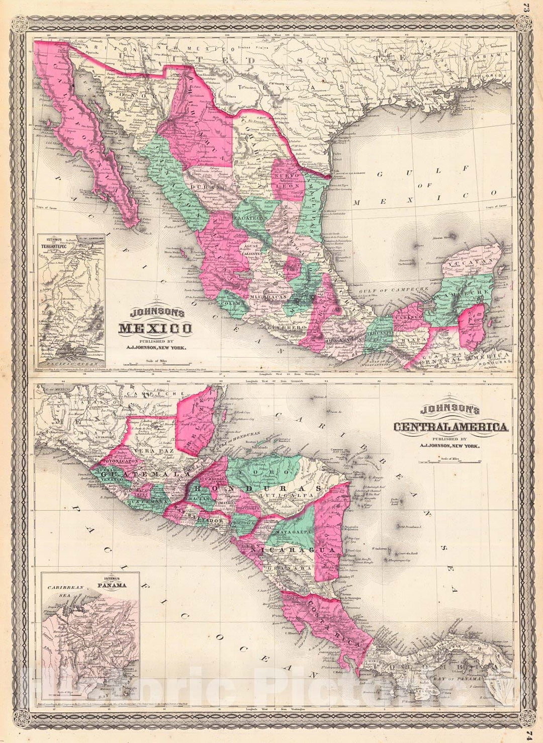 Historic Map : 1870 Johnson's Mexico - Johnson's Central America : Vin ...