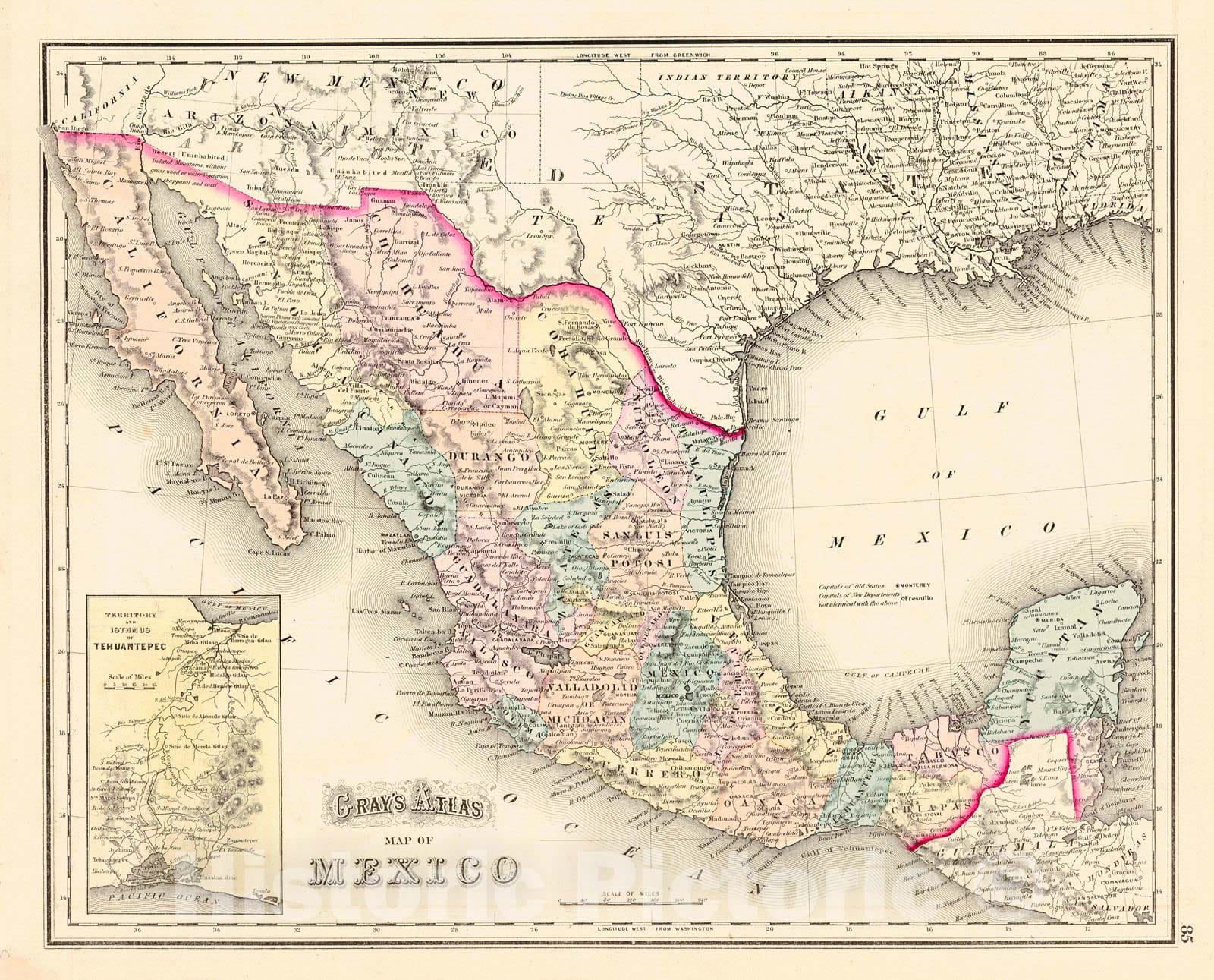 Historic Map : 1873 Gray's Atlas Map of Mexico : Vintage Wall Art ...