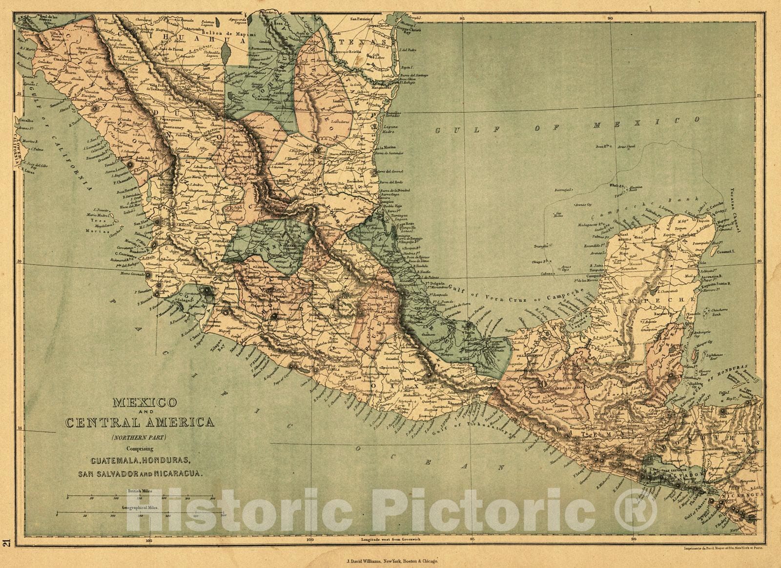 Historic Map : 1873 Mexico and Central America (Northern Part) : Vinta ...
