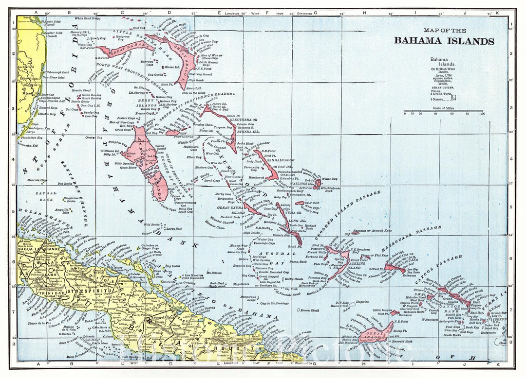 Historic Map : 1898 Map of the Bahama Islands : Vintage Wall Art ...