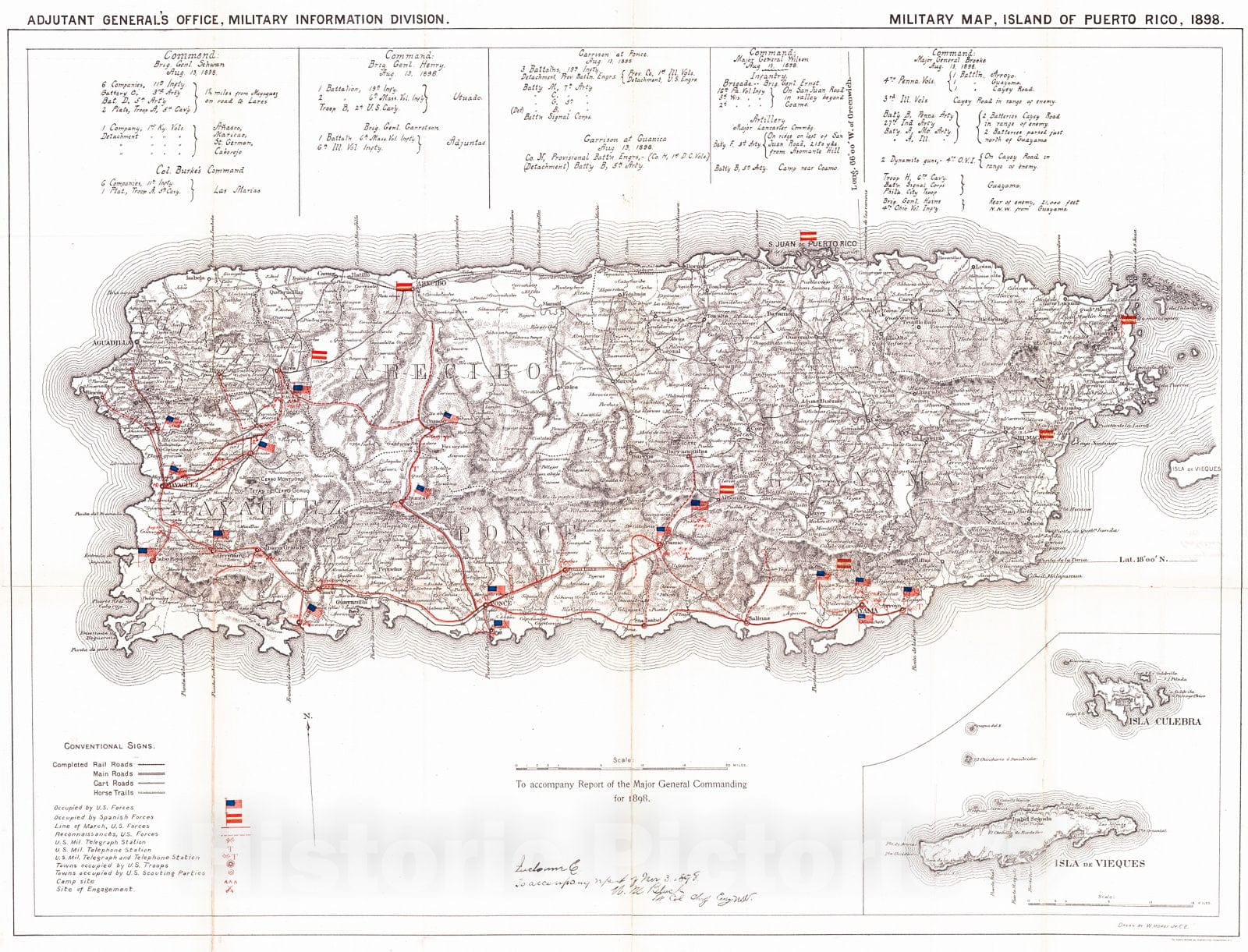 Historic Map : 1899 Military Map, Island of Puerto Rico, 1898 : Vintag ...