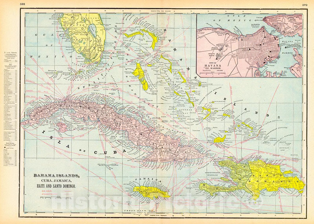Historic Map : 1899 Bahama Islands, Cuba, Jamaica, Haiti and San Domin ...