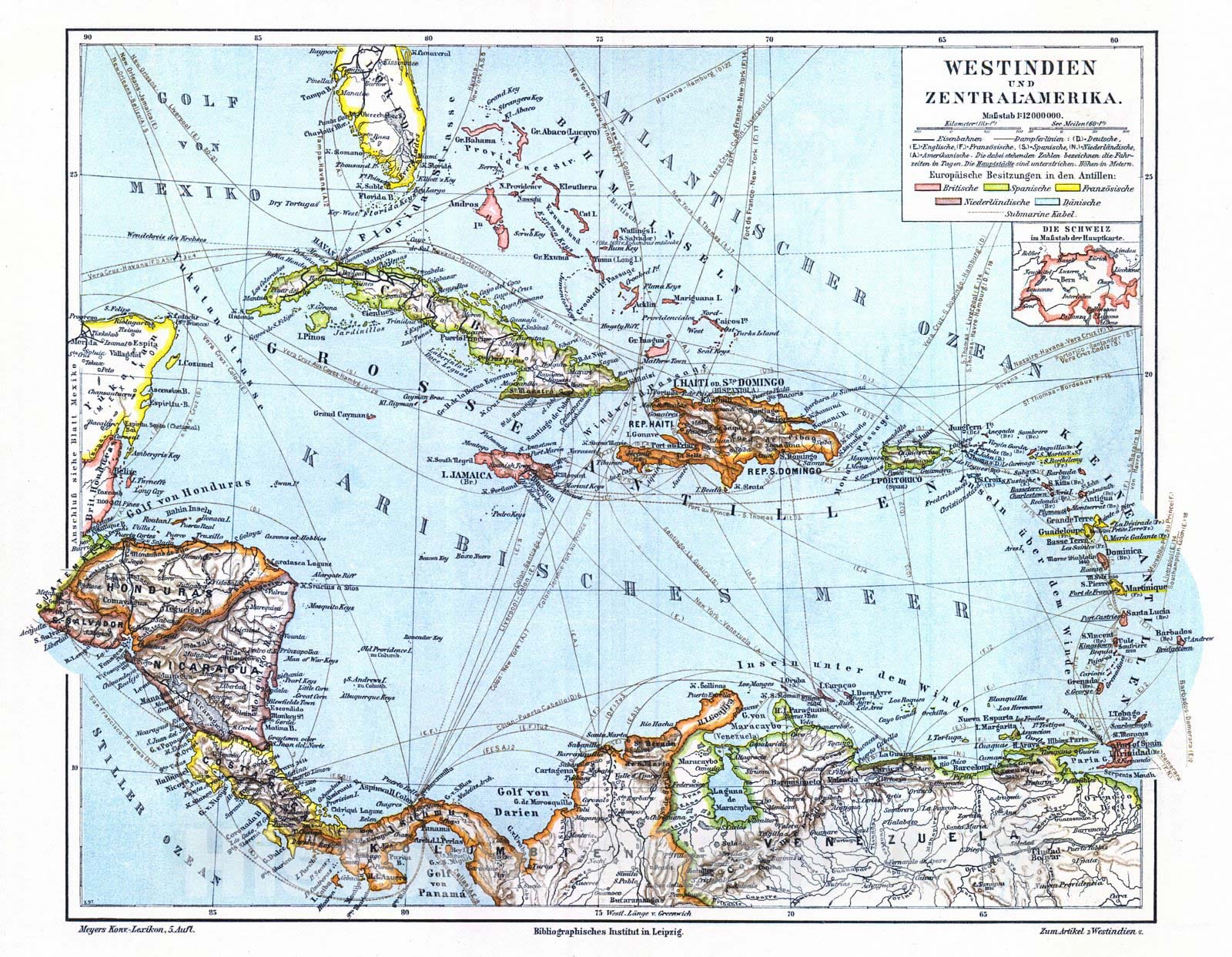 Historic Map : 1906 Westindien und Zentral - Amerika : Vintage Wall Ar ...