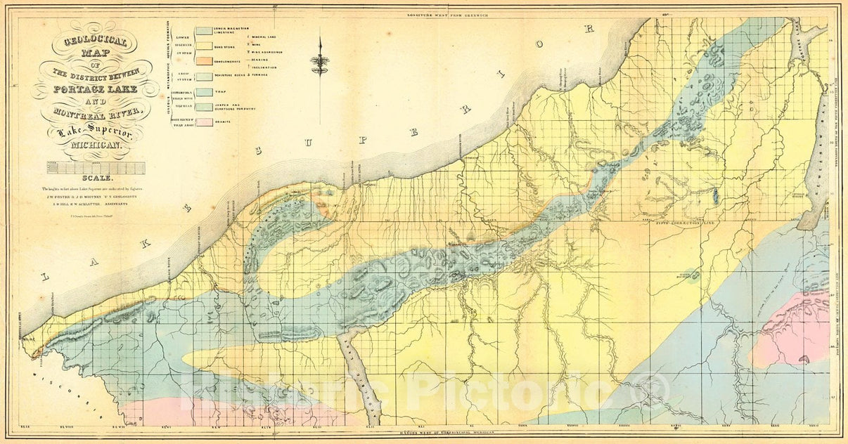 Historic Map : 1849 Geological Map of the District Between Portage Lak ...
