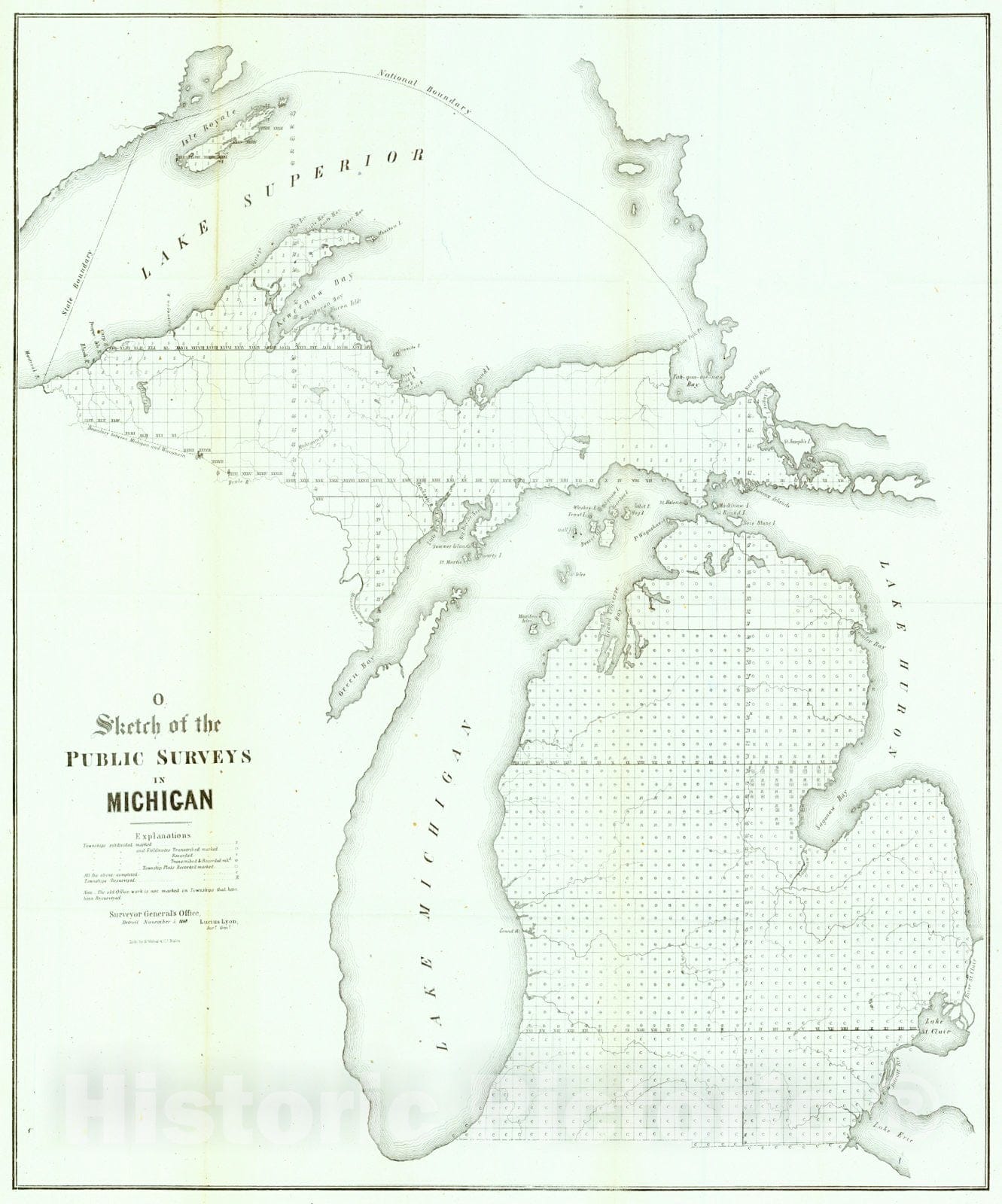 Historic Map : 1849 Sketch of the Public Survey in Michigan : Vintage ...