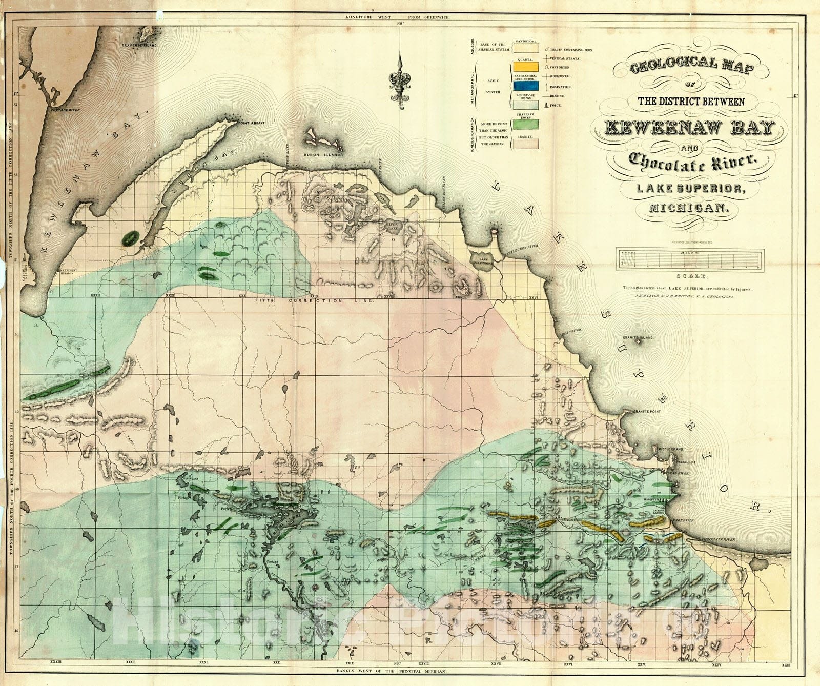 Historic Map : 1851 Geological Map of the District Between Keweenaw Ba ...