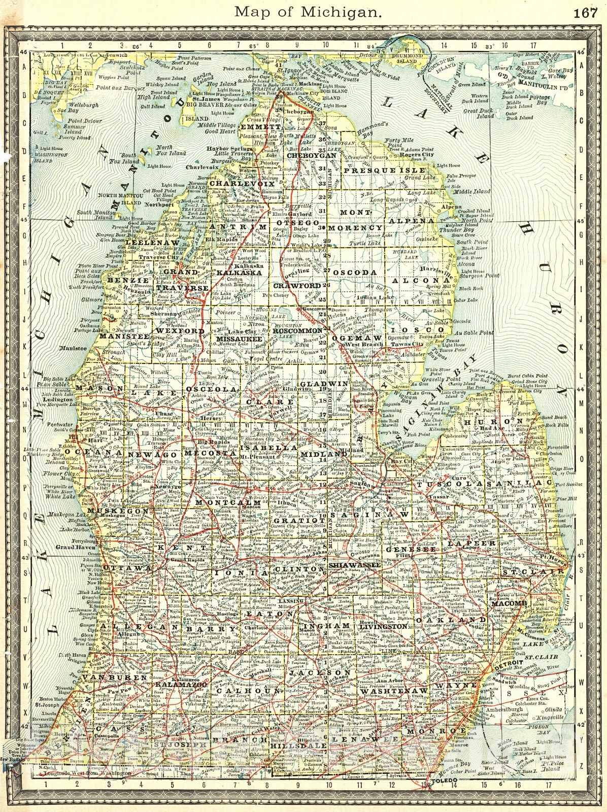 Historic Map : 1884 Map of Michigan : Vintage Wall Art – Historic Pictoric