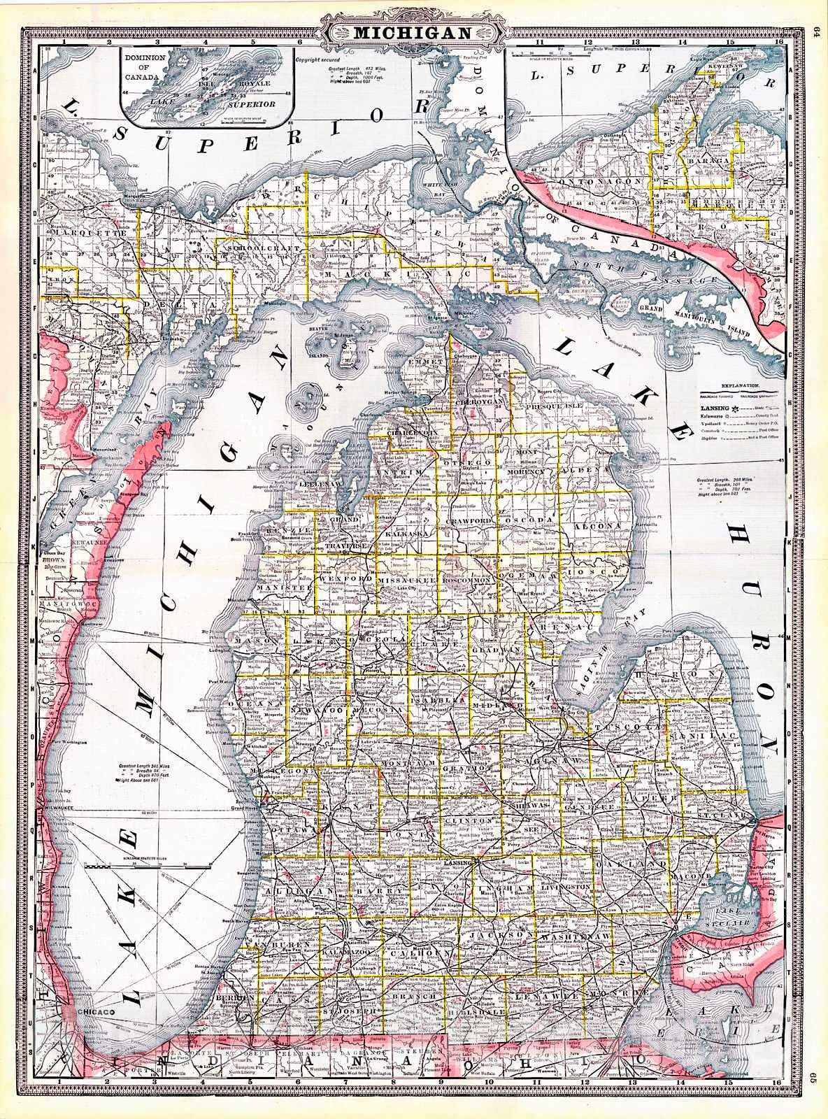 Historic Map : 1887 Michigan : Vintage Wall Art – Historic Pictoric