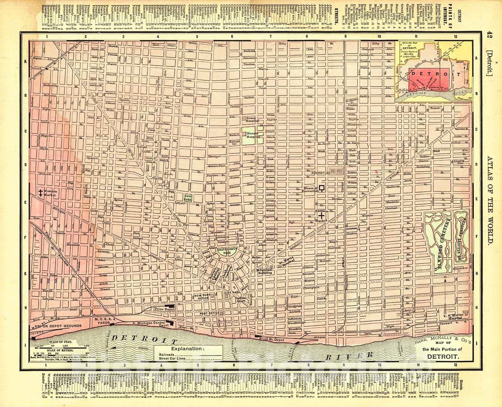 Historic Map : 1895 Map of the Main Portion of Detroit : Vintage Wall ...