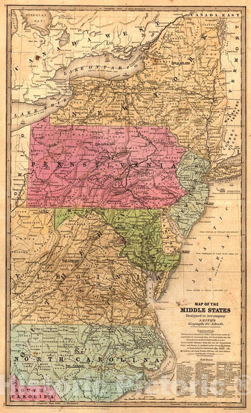 Historic Map : 1844 Map of the Middle States : Vintage Wall Art ...